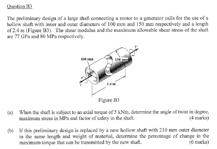 Solved The preliminary design of a large shaft connecting a | Chegg.com