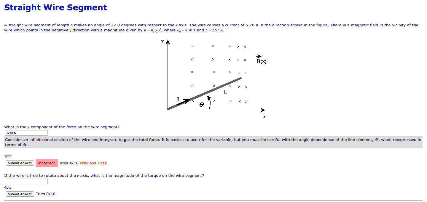 Solved Straight Wire Segment A straight wire segment of | Chegg.com