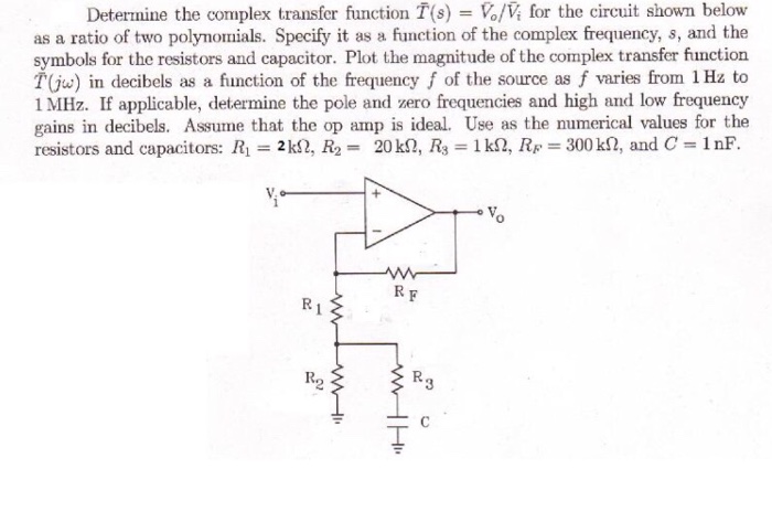 Solved Determine the complex transfer function T($) = | Chegg.com