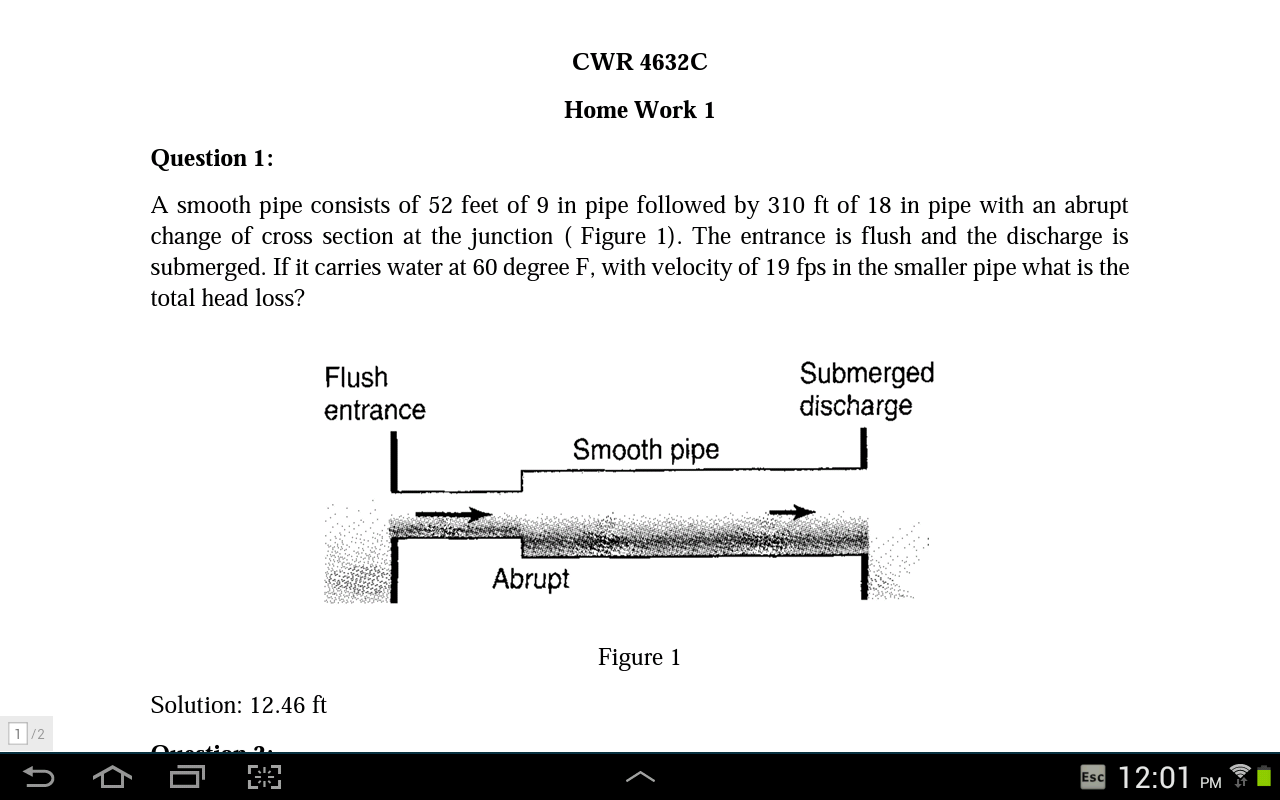 Solved A smooth pipe consists of 52 feet of 9 in | Chegg.com