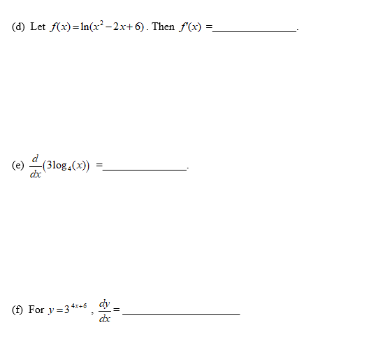Solved (d) Let f(x = ln (x^2 - 2x + 6). Then f'(x) = | Chegg.com Solved (d) Let f(x = ln (x^2 - 2x + 6). Then f'(x) = | Chegg.com