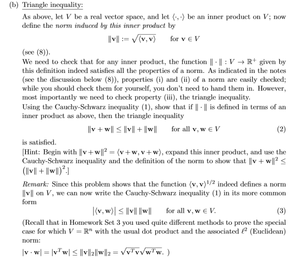 Solved (b) Triangle inequality: As above, let V be a real | Chegg.com