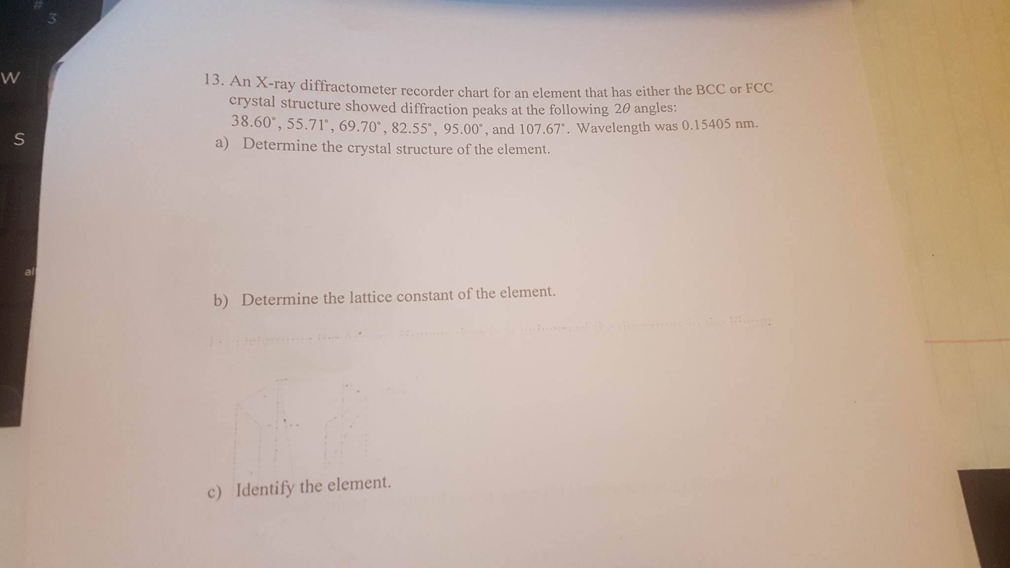 Solved 13. An X-ray diffractometer recorder chart for an | Chegg.com