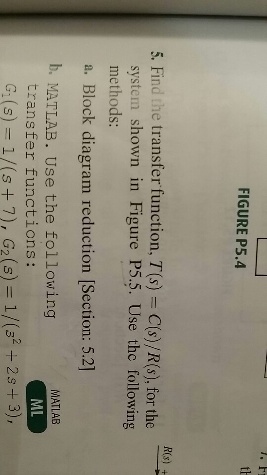 Solved FIGURE P5.4 th R(s) + 5. Find the transfer function, | Chegg.com