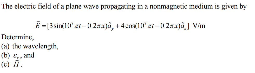 Solved The electric field of a plane wave propagating in a | Chegg.com