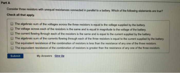 Solved Consider three resistors with unequal resistances | Chegg.com