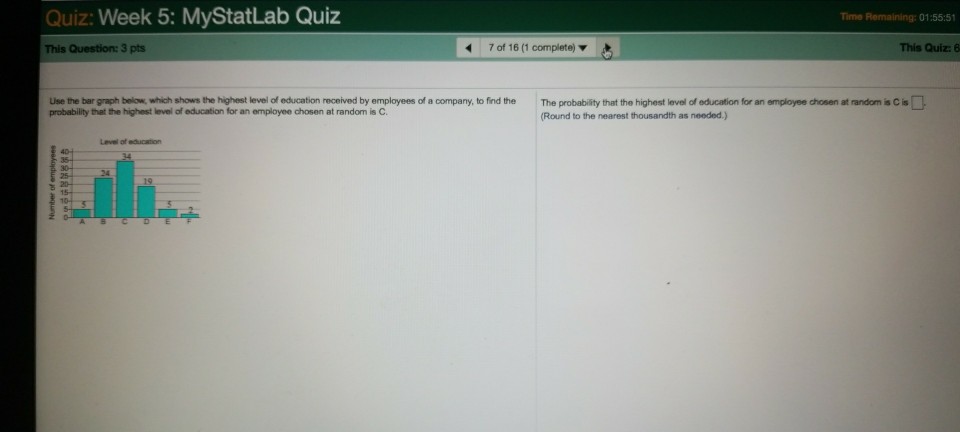 Solved Quiz: Week 5: MyStatLab Quiz This Question: 3 pts ime | Chegg.com
