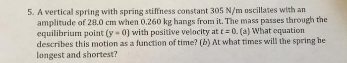Solved A vertical spring with spring stiffness constant 305 | Chegg.com