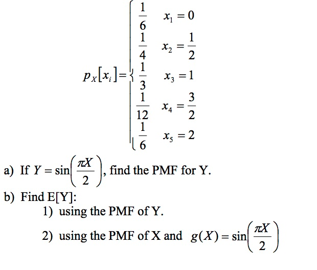 Solved Px[xi] If Y Sin Find The Pmf For Y Find