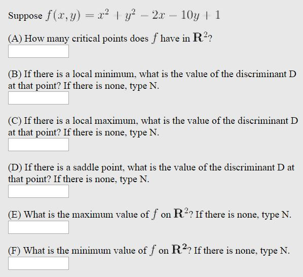 Solved Suppose f(x, y) = x^2 | y^2 - 2x - 10y | 1 (A) How | Chegg.com