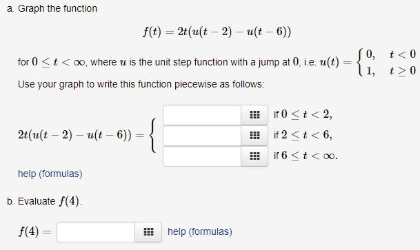 Solved a Graph the function f(t) - 2t(u(t 2) u(t 6)) 0, t