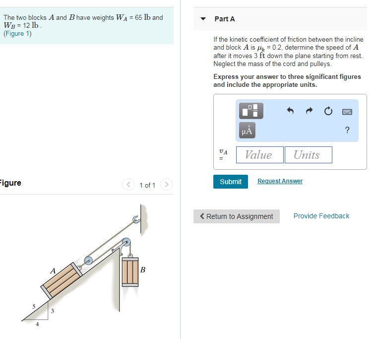 Solved The two blocks A and B have weights WA 65 lb and WB = | Chegg.com