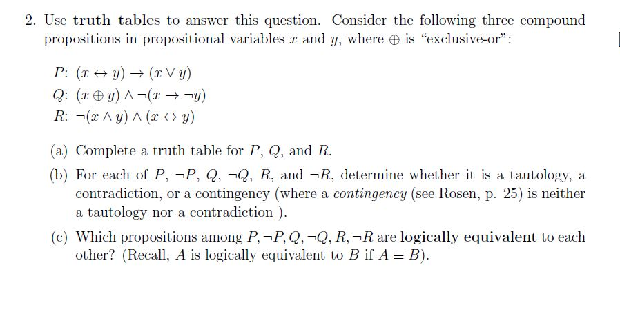 Solved Use truth tables to answer this question. Consider | Chegg.com