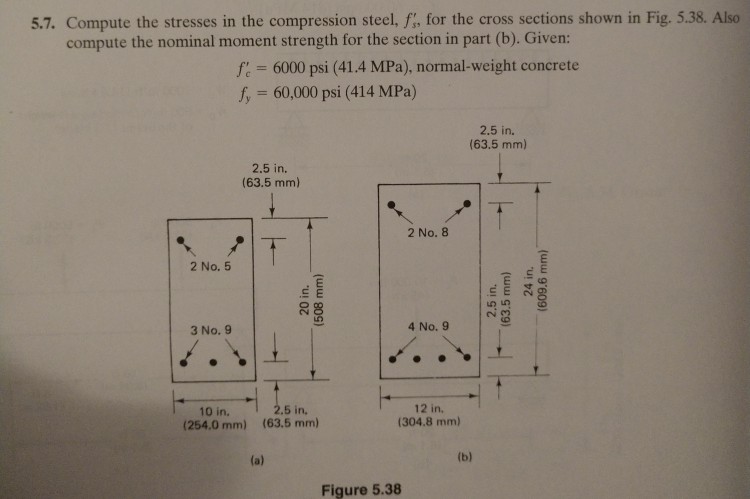 Solved 5.7. Compute the stresses in the compression steel, | Chegg.com