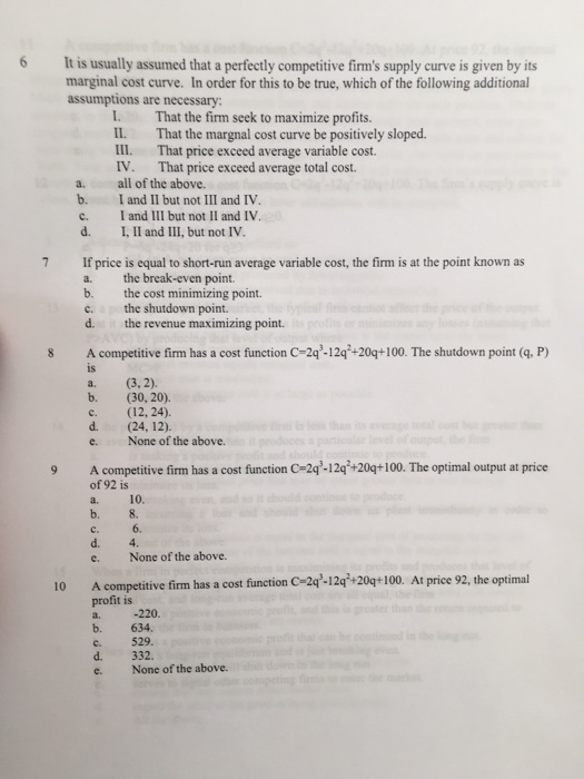 Solved It is usually assumed that a perfectly competitive | Chegg.com