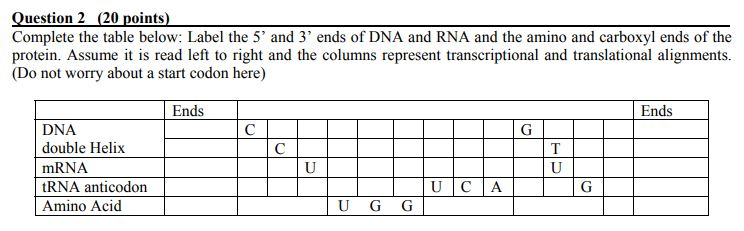 Solved Question 2 (20 points Complete the table below: Label | Chegg.com