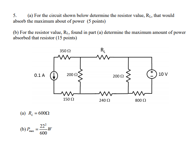 Solved 5. (a) For the circuit shown below determine the | Chegg.com