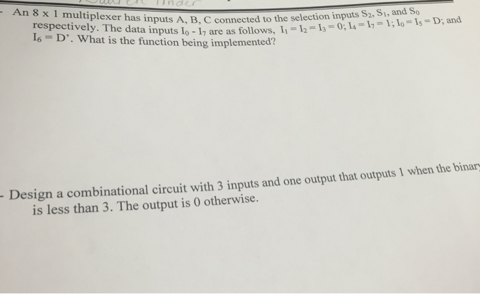 Solved An 8 times 1 multiplexer has inputs A, B, C connected | Chegg.com