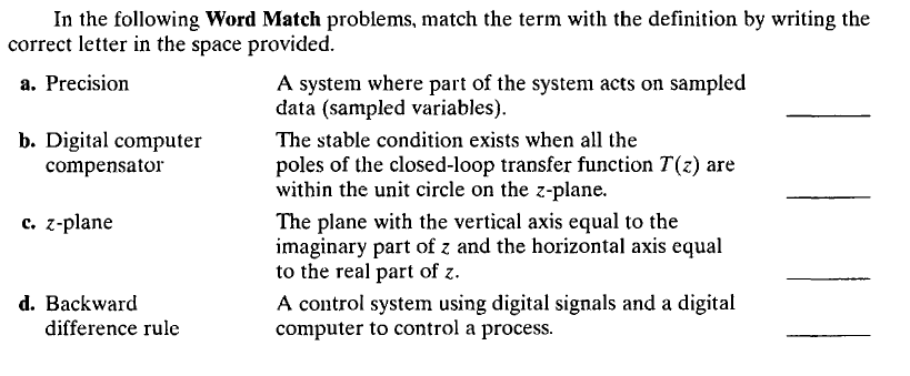 Solved In the following Word Match problems, match the term | Chegg.com