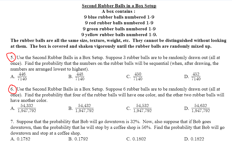 Solved A box contains: 9 blue rubber balls numbered 1-9 9 | Chegg.com
