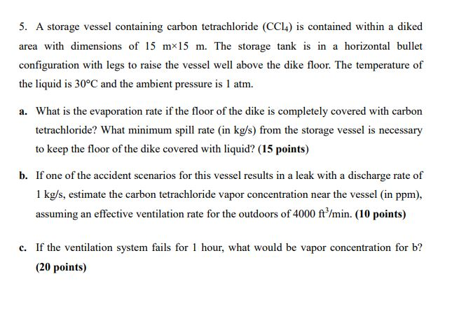 5. A storage vessel containing carbon tetrachloride | Chegg.com