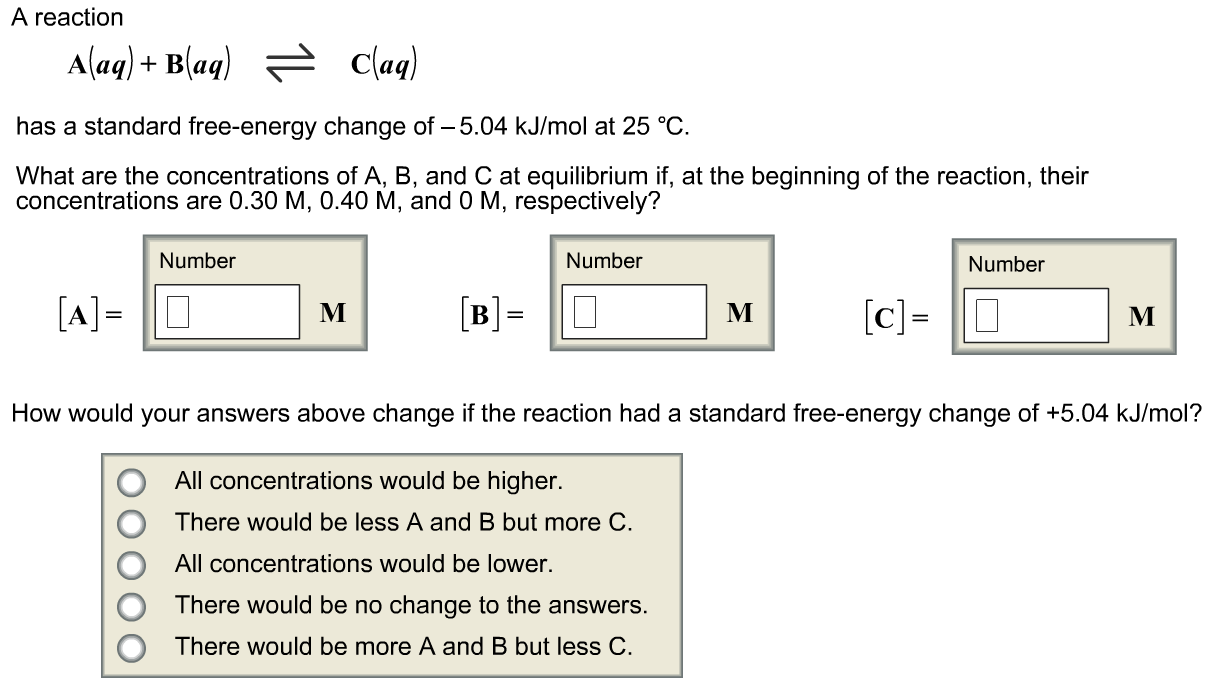 Solved A reaction A (aq)+B(aq) C(aq) has a standard | Chegg.com