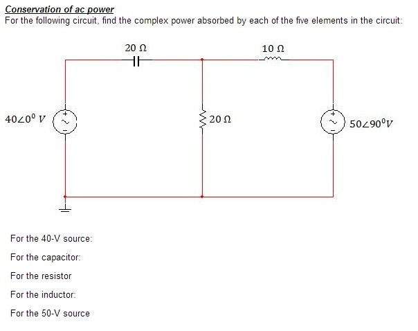 For the following circuit, find the complex power | Chegg.com