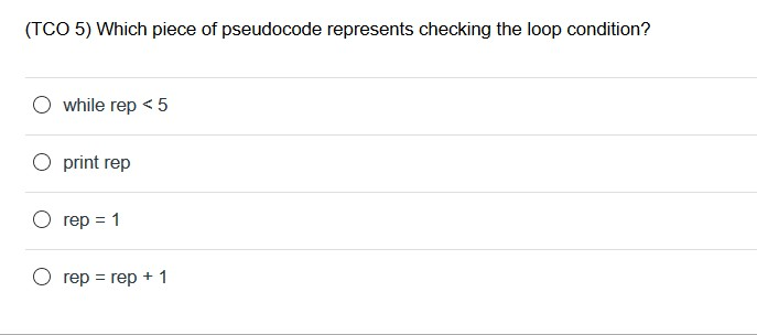 Solved (TCO 5) Which piece of pseudocode represents checking | Chegg.com