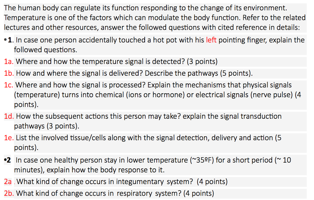 Solved The human body can regulate its function responding | Chegg.com