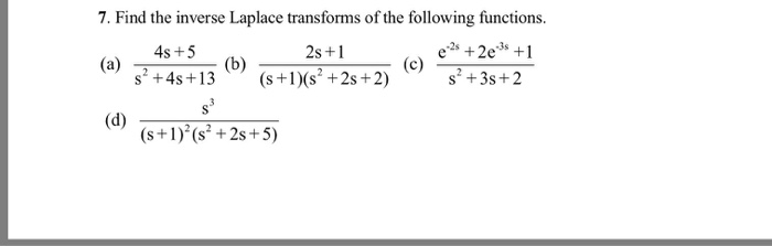 Solved Find the inverse Laplace transforms of the following | Chegg.com