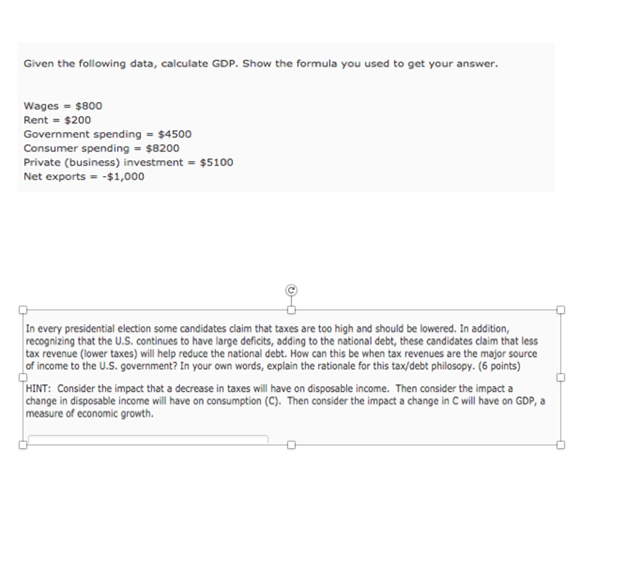 Solved Given the following data, calculate GDP. Show the | Chegg.com