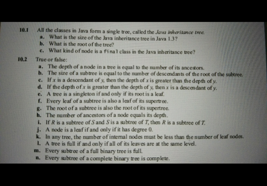 Solved 10.1 All the classes in Java form a single tree, | Chegg.com