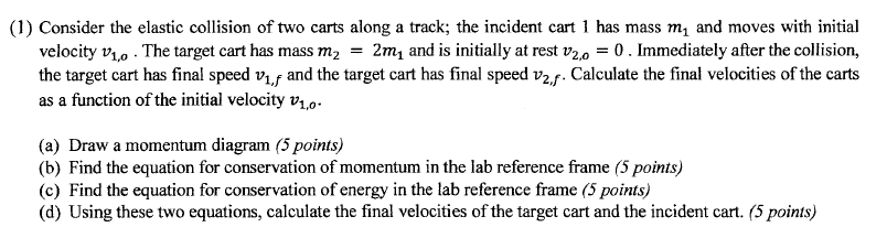 Solved Consider the elastic collision of two carts along a | Chegg.com