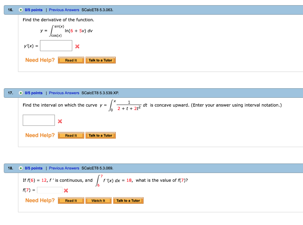 Solved 16. 0/5 points | Previous Answers SCalcET8 5.3.063 | Chegg.com