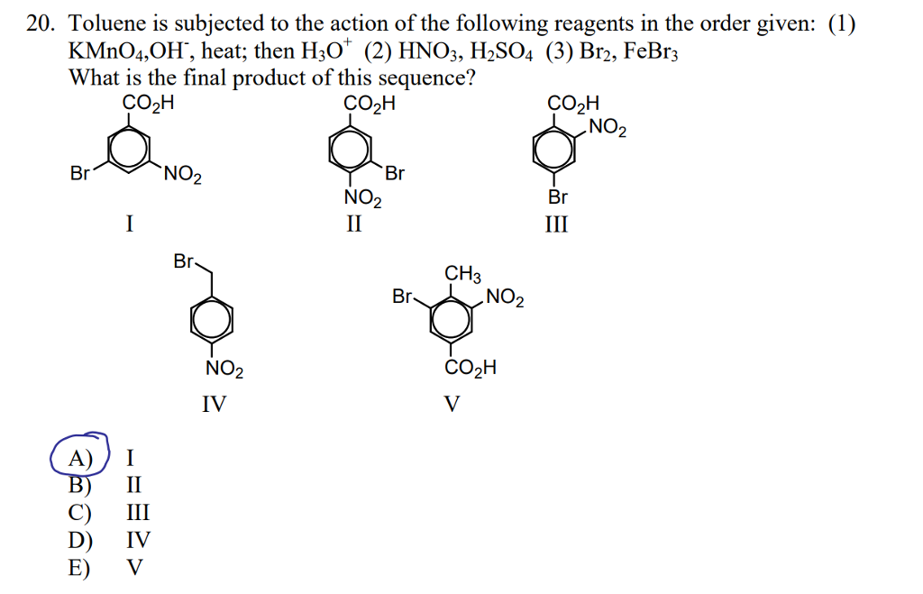 Solved Toluene is subjected to the action of the following | Chegg.com