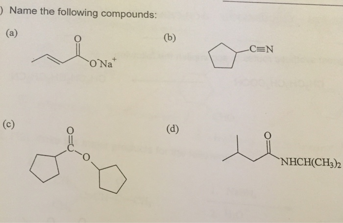 Solved Name the following compounds: | Chegg.com