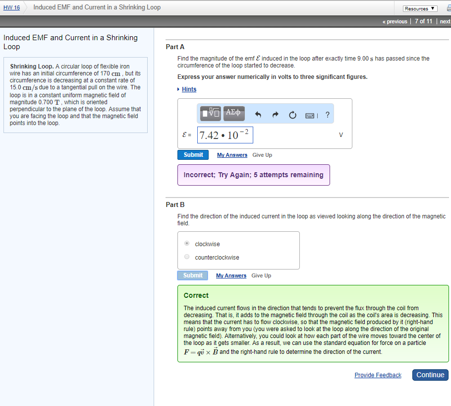 Solved Induced EMF and Current in a Shrinking Loop | Chegg.com