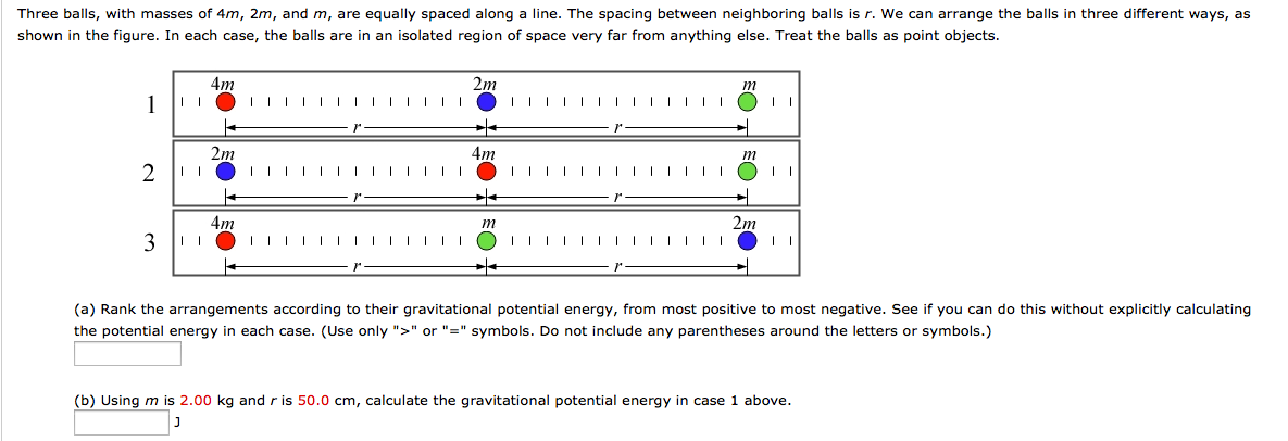 Solved Three balls, with masses of 4m, 2m, and m, are | Chegg.com