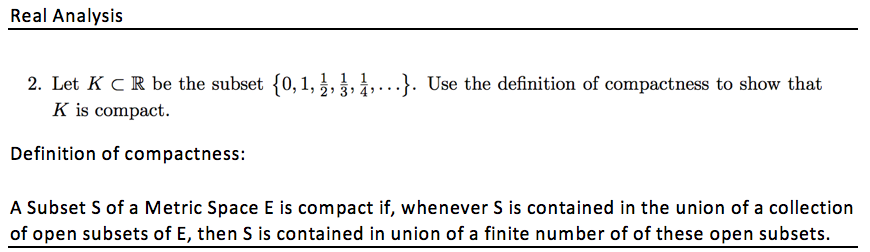 Solved Real Analysis Let K C R be the subset {0, 1, 1/2, | Chegg.com