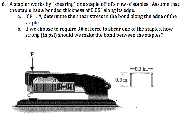 Solved A stapler works by "shearing" one staple off of a row | Chegg.com