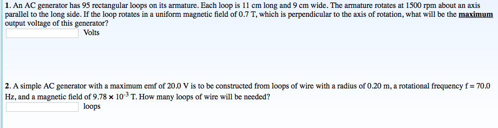 Solved 1. An AC generator has 95 rectangular loops on its | Chegg.com