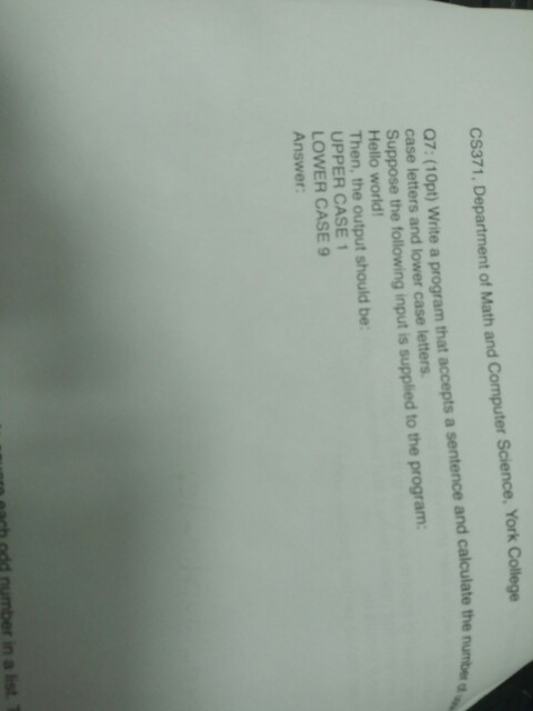 Solved CS371, Department of Math and Computer Science, York | Chegg.com