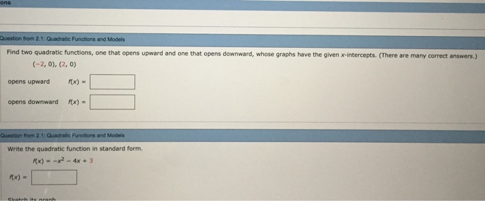 Solved Find two quadratic functions, one that opens upward | Chegg.com