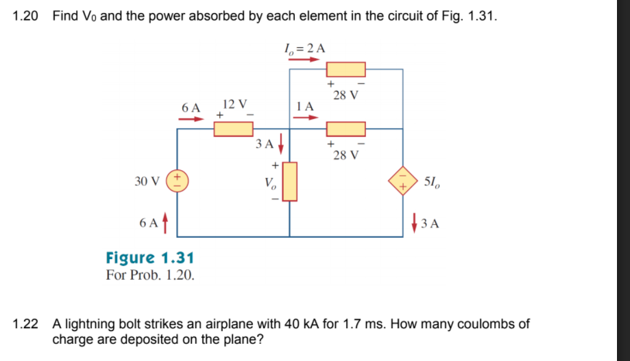 Solved 1.20 Find Vo and the power absorbed by each element | Chegg.com
