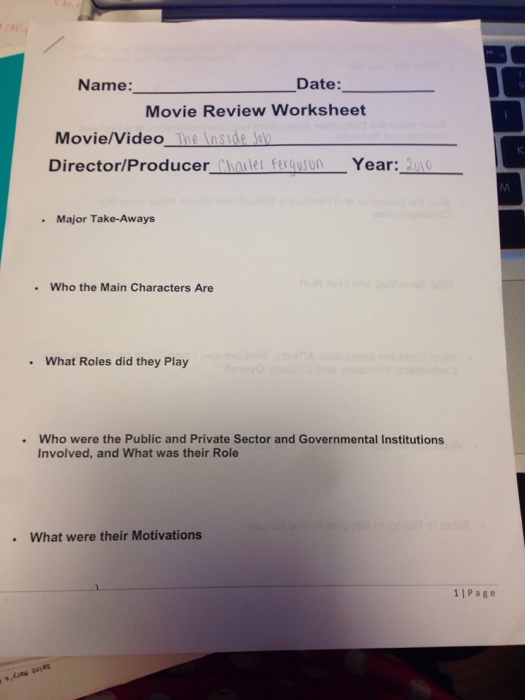 Inside Job Movie Worksheet - Worksheets Printable Free
