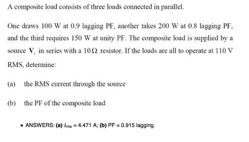 Solved A composite load consists of three loads connected in | Chegg.com