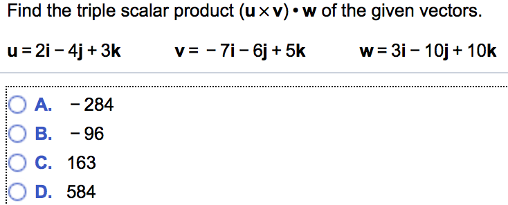 Solved Find the triple scalar product (uxv).w of the given | Chegg.com