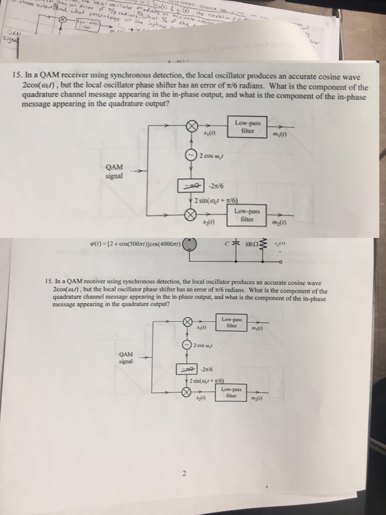 Solved In a QAM receiver using synchronous detection, the | Chegg.com
