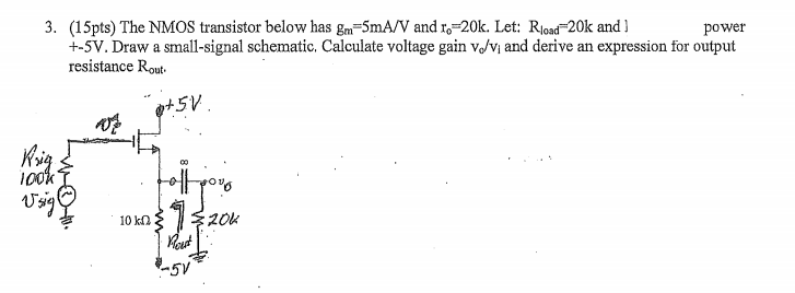 Solved The NMOS transistor below has g_m = 5mA/V and r_o = | Chegg.com