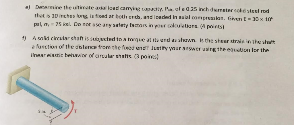 Solved e) Determine the ultimate axial load carrying | Chegg.com